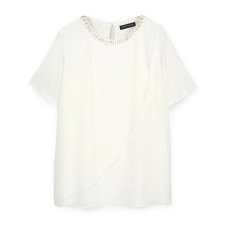 Fiorella Rubino Zweistoff-T-Shirt mit Schmuckapplikationen - - Blouses & Shirts - Damen - Wei&szlig; - S