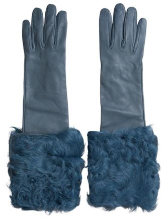Dolce & Gabbana Womens Blue Leather Fur Mid Arm Length Gloves