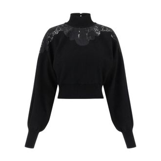 Twinset Schwarze Spitzenpullover - - Knitwear - Damen - Schwarzk - L