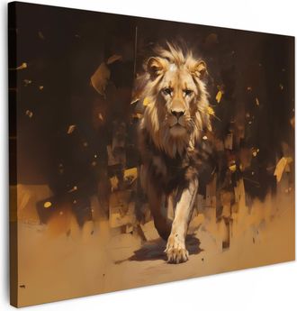 MuchoWow &copy; Wandbilder 70x50 cm Schlafzimmer Home Deko Wohnung Bild Wohnzimmer Fotoleinwand Wand Bilder Leinwand Wall Decor L&ouml;we - Gemalt - Abstrakt - Gold