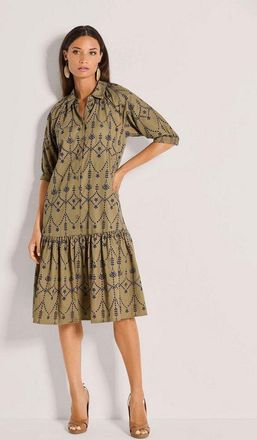 Madeleine Midikleid Sommerliches Midikleid mit Volant Baumwollkleid mit Hemdkragen, Knopfleiste, Kniel&auml;nge und Halbarm