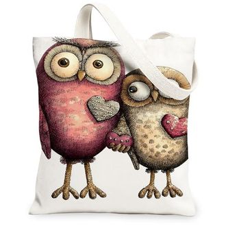 Generic Sacs fourre-tout en toile motif hibou mignon, adorable motif oiseau, sacs d&eacute;picerie r&eacute;utilisables, l&eacute;gers et lavables, bandouli&egrave;re C, blanc, 13x15 Inc