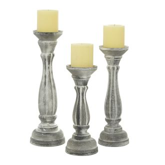 Deco 79 Wood Turned Style Candle Holder, Set of 3 15, 13, 11H, White