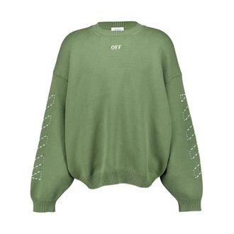 Off-white Gr&uuml;ner Bestickter-Logo Strickpullover - - Knitwear - Herren - Gr&uuml;n - S