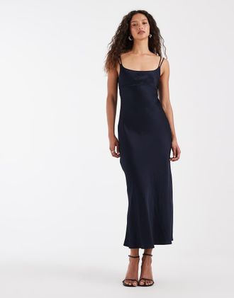 & Other Stories Robe longue en satin coup&eacute;e en biais - Bleu marine