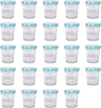 Argon Tableware 24x 30ml Marmeladengl&auml;ser aus Glas mit Blauen Gingham-Deckeln - Leer Schraubverschluss K&uuml;che Essen Honig W&uuml;rzen Konservieren Einmachen Lagerung Gef&auml;&szlig;-