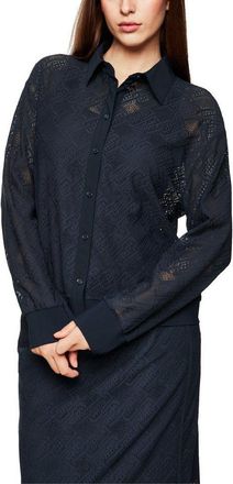 Marc Cain Langarmbluse Logomania Premium Damenmode mit Lochspitze, locker geschnitten