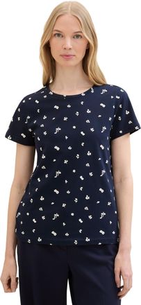 Tom Tailor Damen Basic T-Shirt mit Allover-Print, tiny navy floral design, XXS