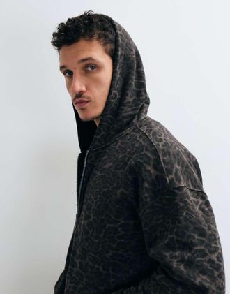 Hollister sweat &agrave; capuche zipp&eacute; r&eacute;versible noir et l&eacute;opard
