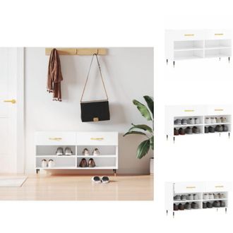 vidaXL Vidaxl - Schuhbank Hochglanz-Wei&szlig; 102x35x55 cm Holzwerkstoff - Schuhschrank - Schuhbank - Garderobe - Einbauschrank - Wohnzimmerm&ouml;bel