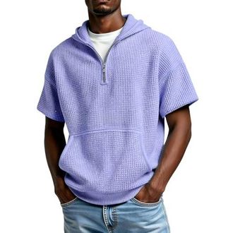 Generic Sweat &agrave; capuche en tricot &agrave; manches courtes pour homme avec poche gaufr&eacute;e - V&ecirc;tement de travail d&eacute;contract&eacute; pour la marche, la randonn&eacute;e, les voyages,
