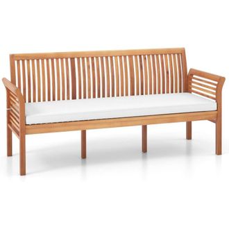 Costway Costway - Banc Exterieur Jardin 159 Cm, Banc Bois Acacia avec Coussin, Banquette Exterieure 3 Personnes, Banc de Jardin avec Dossier, Accoudoirs