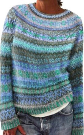 Generic Pull pour femme - Pull Fairisle doux et confortable - Pull islandais doux et l&eacute;ger - Tunique nordique &agrave; col rond - Pull dautomne - Imprim&eacute; &icirc;le vintage