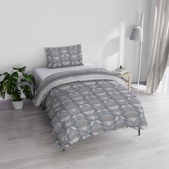 Italian Bed Linen Bettwäsche Athena mit Bettbezug und Kissenbezügen, Bedruckt, Belek Grau, Einzelbett