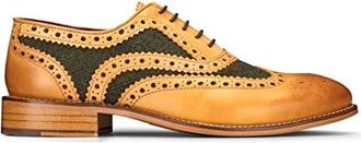 London Brogues Chaussures Homme Cuir v&eacute;ritable Marron Clair Vert Olive et Tweed Style Gatsby Vintage Mariages Bureau - Marron Clair - Tweed Vert 43