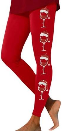 Generic Legging 2025 pour femme - Motif verre &agrave; vin de No&euml;l - Taille haute - Pour exercices de yoga, Rouge, XL