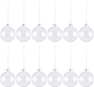 Supvox Glaskugel Teilbar Bef&uuml;llbar Dekokugel mit Deckel f&uuml;r DIY Ornamente 12 St&uuml;ck 6cm (Transparent)
