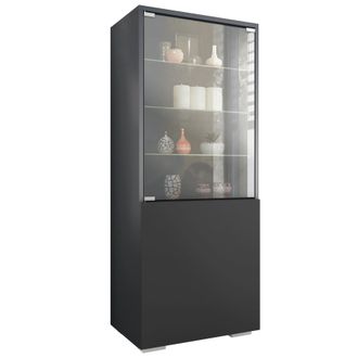 Vladon Vitrine Granada, Made in Germany, Vitrinenschrank mit Glast&uuml;r und Glaseinsatz, Anthrazit matt/Schwarz matt (50 x 122,5 x 34,5 cm)