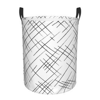 Generic Einfache Kreuzschraffur Korb W&auml;sche Rund Korb Aufbewahrung Mit Henkel W&auml;scheeimer F&uuml;r Waschk&uuml;che Kuscheltier Kleidung