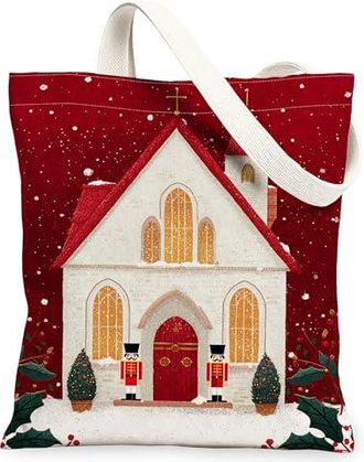 Generic Sac fourre-tout en toile, motif vacances vintage, l&eacute;ger, lavable, sac d&eacute;picerie pour le shopping, les voyages, Rouge, 13x15 Inch