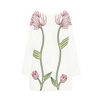 Farm Rio Farm Rio, Femme, Robes, Blanc, Taille: 36 FR Robe courte &agrave; patch floral brod&eacute;