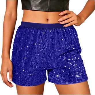 Generic Glitzer Shorts Damen Elegant Partyshorts Taille Kurz Hose Shorts Pailletten Hot Pants Party Glitzer Hohe Elastische Taille Hose Paillettenshorts Einfa