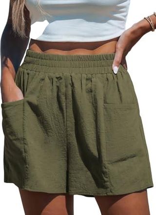Cupshe Short dété décontracté en coton avec taille élastique et poches pour femme, vert olive, XL