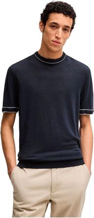 BOSS Herren H-Jiovanni Kurz&auml;rmeliges Strickpullover aus Leinen-Mix mit Einfassungen Dunkelblau XXL