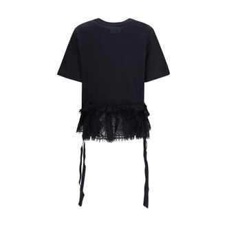 Alexander McQueen Lace-Trim Cotton T-Shirt - Black