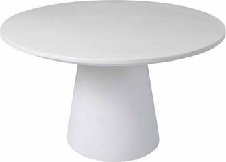 Oviala Table de jardin ronde effet b&eacute;ton lisse 4 places 130x76 cm blanc
