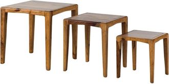 Massivmoebel24 Beistelltisch 3er-Set Sheesham 50x50 / 40x40 / 31,5 x34 braun lackiert ANCONA 112