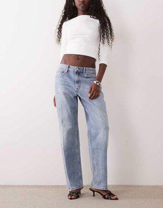 Good American Petite - Jean droit taille haute style ann&eacute;es 90 - Bleu clair d&eacute;lav&eacute;