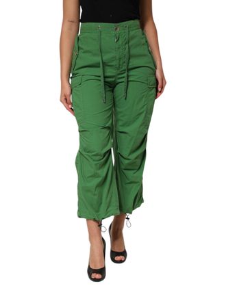 Dolce & Gabbana Womens Cotton High-Waist Cargo Pants Green Elastane