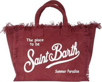 MC2 Saint Barth Femme, Sacs, Rouge, Taille: ONE Size Sac d&Eacute;t&eacute; en Toile Bordeaux avec Franges