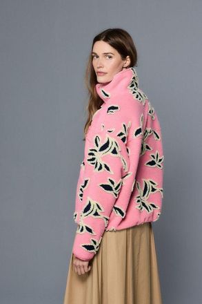 Next Fleecejacke Gekn&ouml;pfte Borgjacke mit grafischem Blumenmuster (1-St)