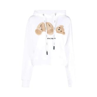 Palm Angels Femme, Sweatshirts et sweats &agrave; capuche, Blanc, Taille: 38 FR Felpa Bear Hoody