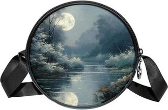 Generic Petit sac &agrave; bandouli&egrave;re Circle Beauty pour femme, petit sac &agrave; bandouli&egrave;re avec fermeture &eacute;clair, bretelles r&eacute;glables, sac &agrave; main rond d&eacute;contract&eacute; pour