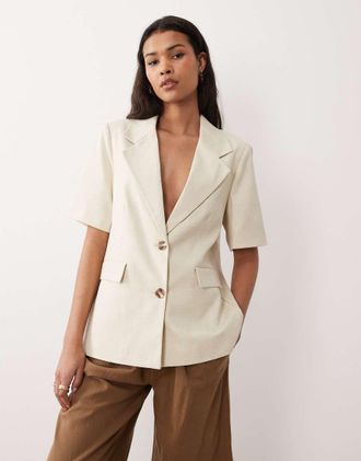 Nobody's Child Eleganter Boyfriend-Blazer in Creme mit tiefem V-Ausschnitt, Kombiteil-Wei&szlig;