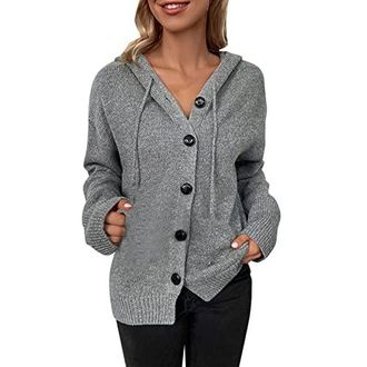 Generic 2026 Vestes pour femmes, style d&eacute;contract&eacute;, tendance, &eacute;pais, couleur unie, cardigan en tricot, gris, XL