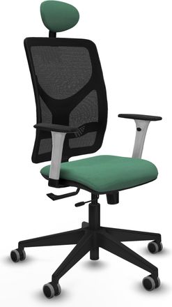 Piqueras y Crespo Atmungsaktiver B&uuml;rostuhl mit wei&szlig;en und schwarzen Armlehnen, h&ouml;henverstellbarer Lendenwirbelst&uuml;tze und festem Kopfteil, ausgestattet mit Syncro/Trasla