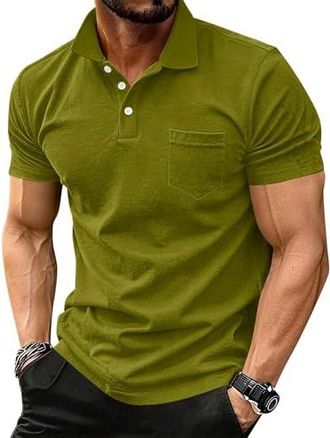 Generic Polo &agrave; manches courtes pour homme - Respirant - Pour l&eacute;t&eacute; - L&eacute;ger - Pour le sport - Coupe ajust&eacute;e - Avec poche de poitrine, Vert arme (01), 3XL