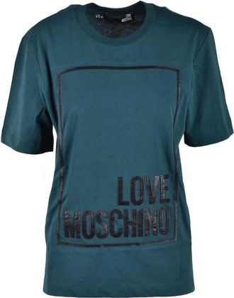 Love Moschino Femme, Tops, Vert, Taille: 38 FR T-shirt en coton au design &eacute;l&eacute;gant