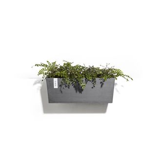 Ecopots Balkonkasten Bruges Grau - 55 x 20 cm - mit Wandaufhängung und Wasserversorgung rechteckig - Pflanzentopf aus Recycling Kunststoff - Blumentopf für In
