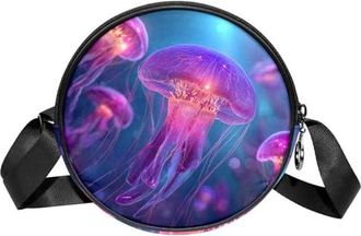 Generic Sac &agrave; bandouli&egrave;re rond rond pour femme, motif m&eacute;duse violet brillant avec fermeture &eacute;clair et bretelles r&eacute;glables