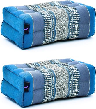 Leewadee Yoga Block 2er-Set Yogaklotz Pilates Yogakissen Meditationskissen &Ouml;kologisches Naturprodukt, 35x18x12 cm, Kapok, hellblau