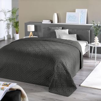 Delindo Lifestyle Tagesdecke Bettüberwurf Premium GRAU, für Doppelbett, einfarbig für Schlafzimmer, 220x240 cm