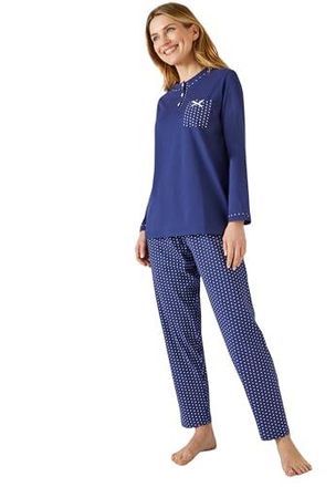Damart Pyjama Maille Jersey Coton Peign&eacute; Femme Bleu Taille 34-36 (XS)