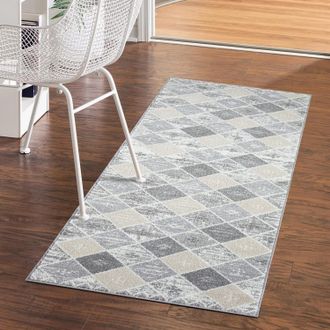Carpet City Teppich Kurzflor Wohnzimmer - Grau - 80x150 cm Rechteckig - Raute-Muster, Bordüre - 3D-Effekt - Moderne Teppiche Flachflor Schlafzimmer, Esszimmer