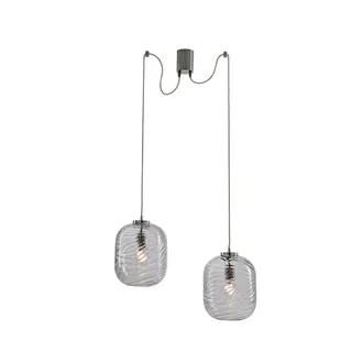 Luce-Ambiente-Design Nereide suspension with two transparent glass diffusers with concentric waves
