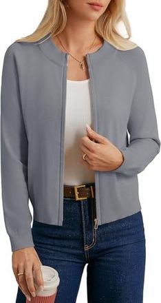 Grace Karin Femme Zippe Confortable Tricot&eacute;e Manche Longue Col Rond Polyvalente Tricot&eacute;e Veste Bureau Gris M